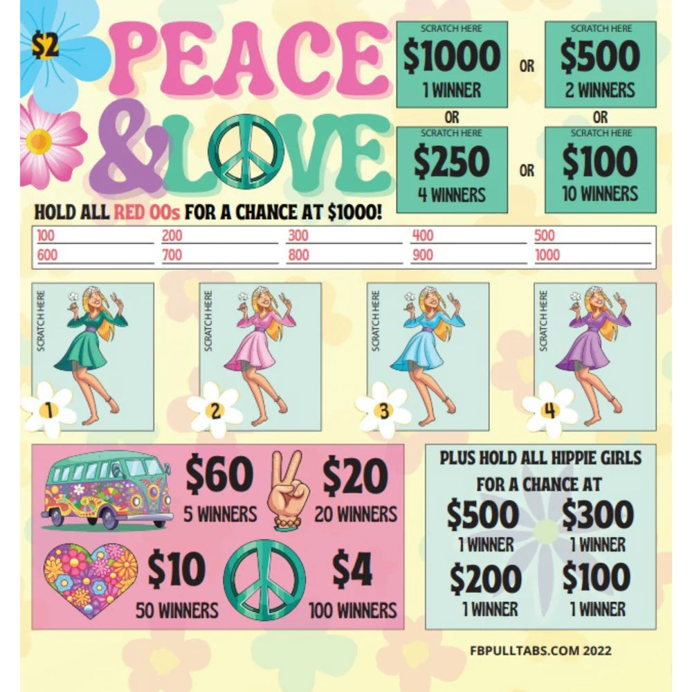 Peace & Love Seal & Instant 2520 Pull Tabs Game Entertainment Only ...